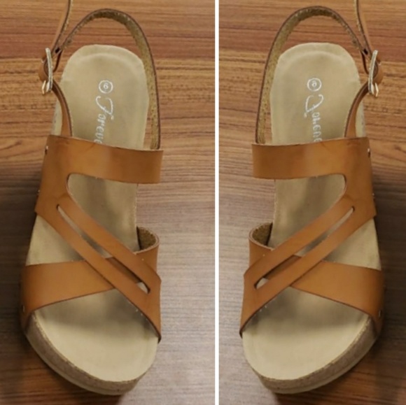Forever Link | Shoes | Tan Wedge Faux Cork Platform High Heel Sandals ...